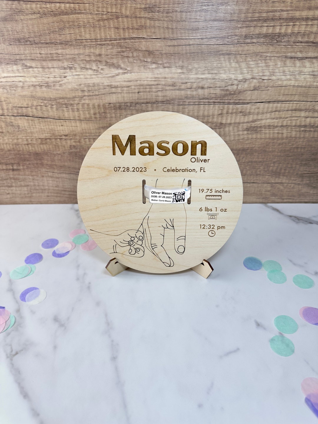 Newborn Baby Stats Hospital Bracelet Display, Wooden Birth Sign Display ...