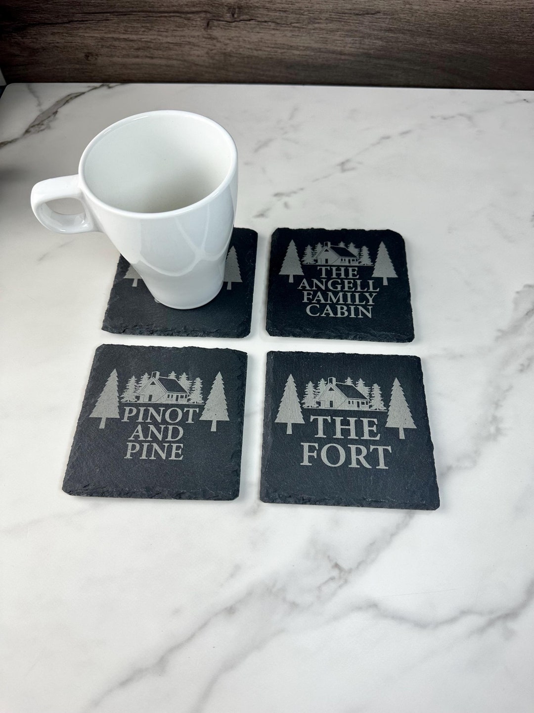 Personalized Family Cabin Slate Coasters: Custom Engraved Decor - Etsy