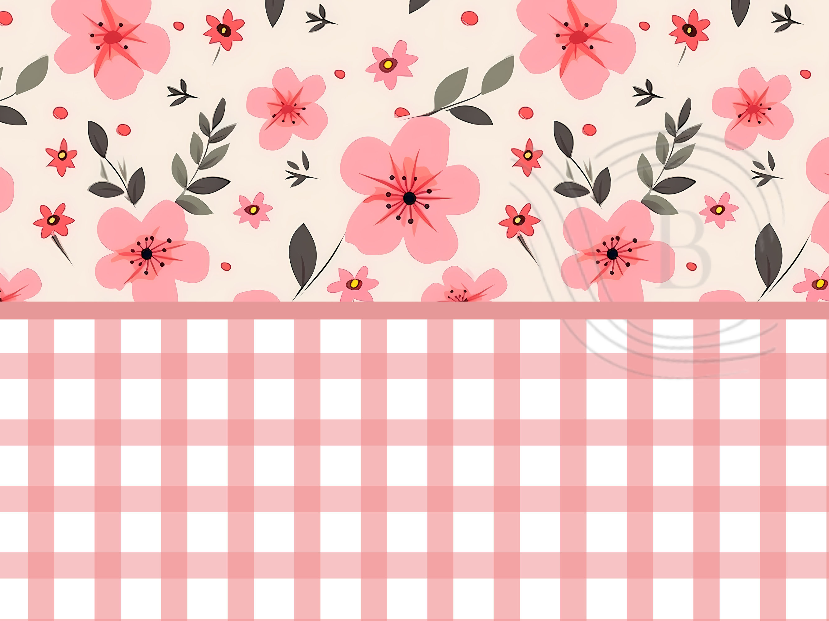 Pink and Green Floral Digital Paper, Seamless Flower Pattern, Pink and ...
