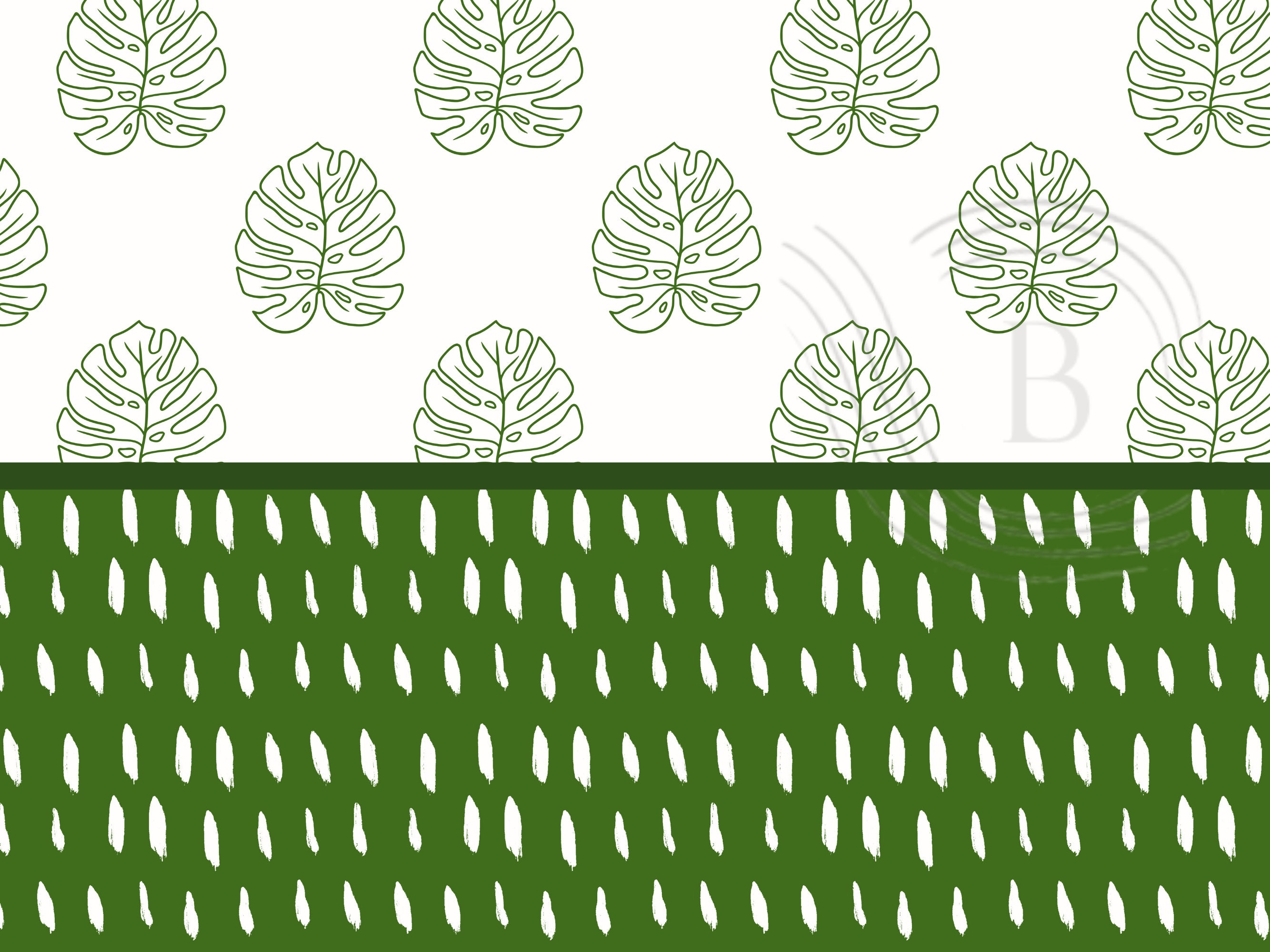 Monstera Leaf Print Digital Paper, Green Leaf Seamless Pattern, Stripes ...