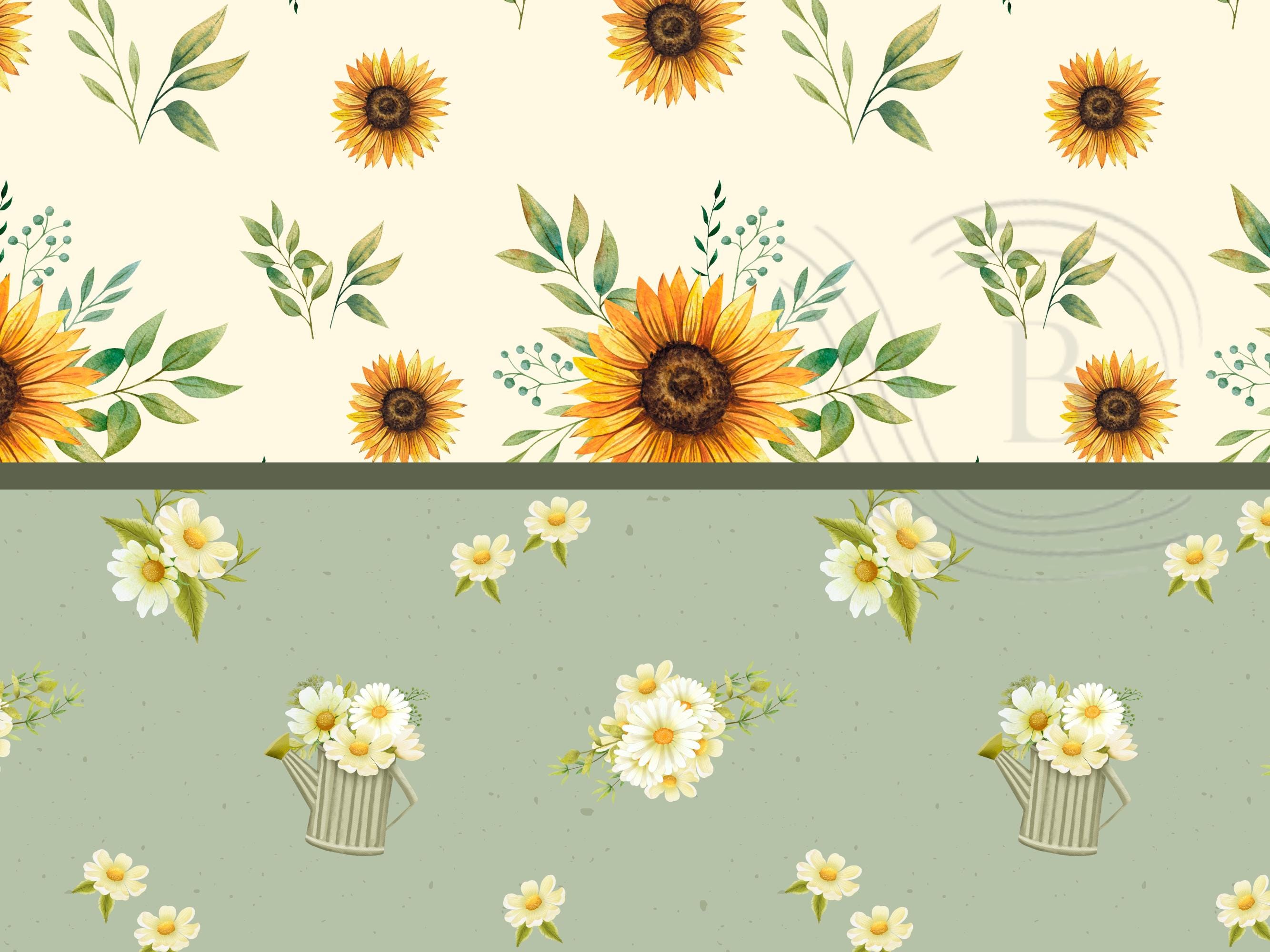 Sunflower and Daisy Digital Paper, Seamless Yellow Floral Pattern ...