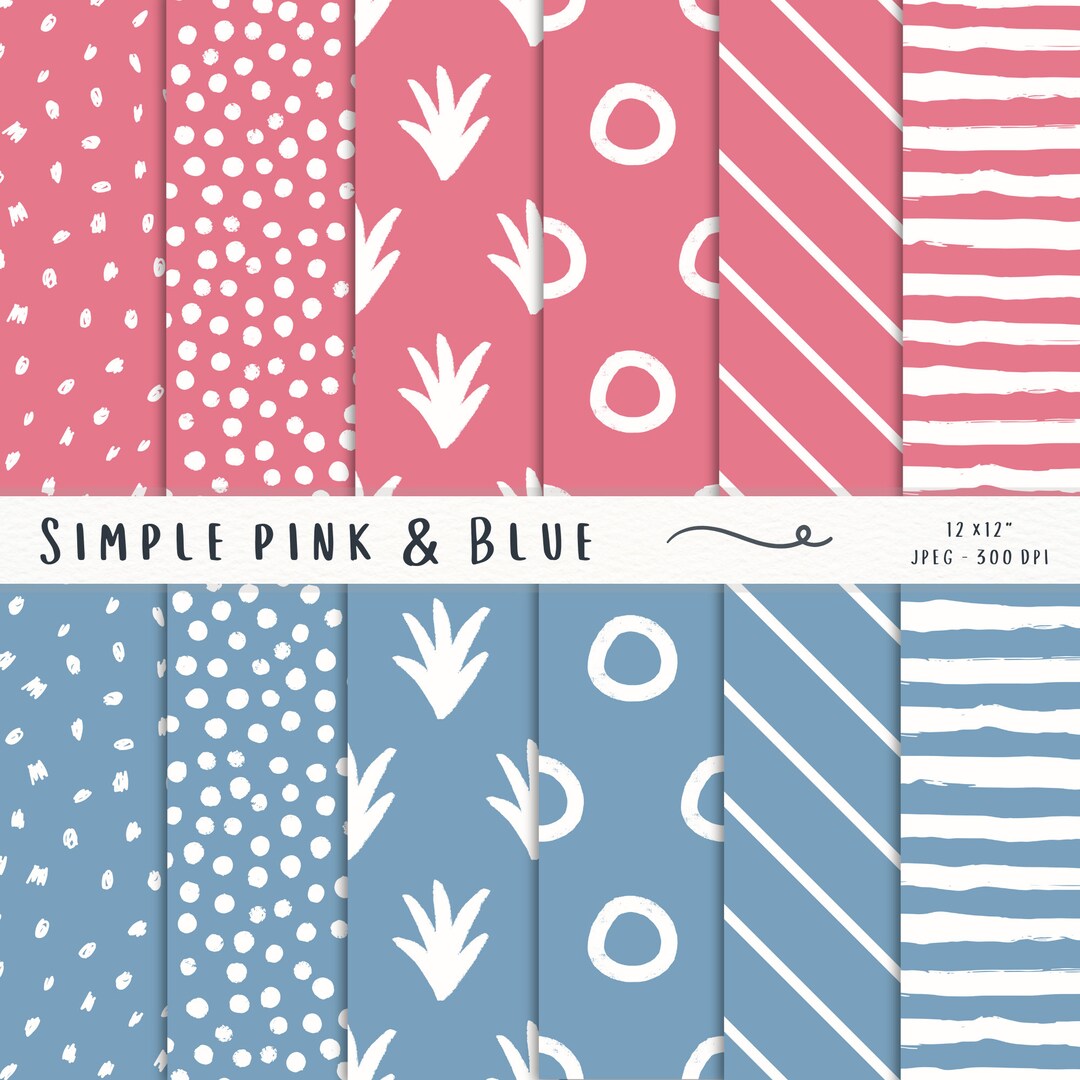 Pink and Blue Digital Paper, Seamless Geometric Patterns, Pink ...