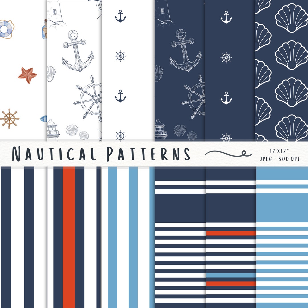Nautical Digital Paper, Seamless Navy and Blue Pattern, Nautical ...