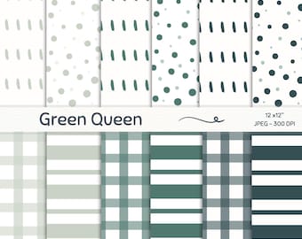 Dark Green and White Digital Paper, Dark Green Pattern, Green Paper ...