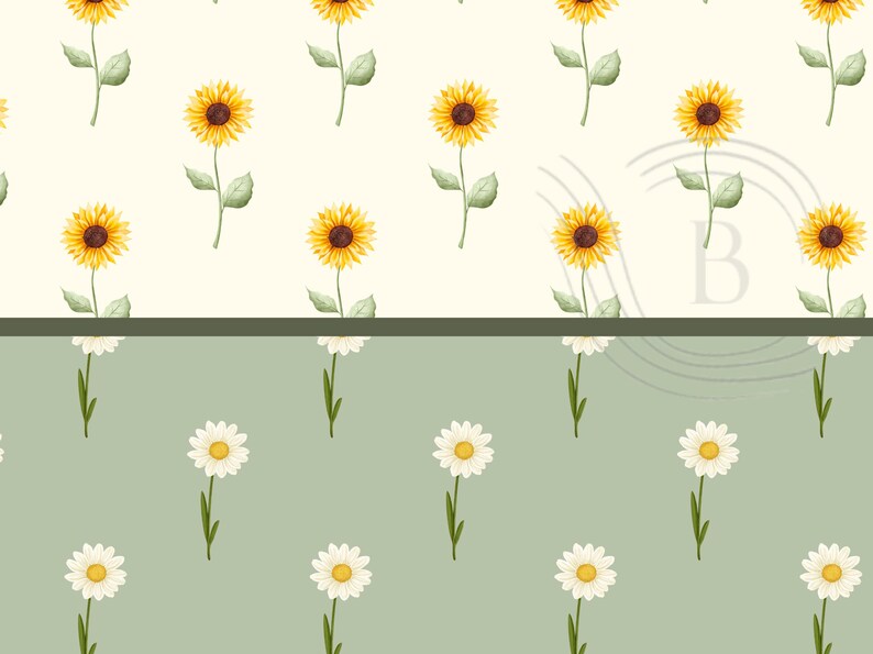Sunflower and Daisy Digital Paper, Seamless Yellow Floral Pattern ...