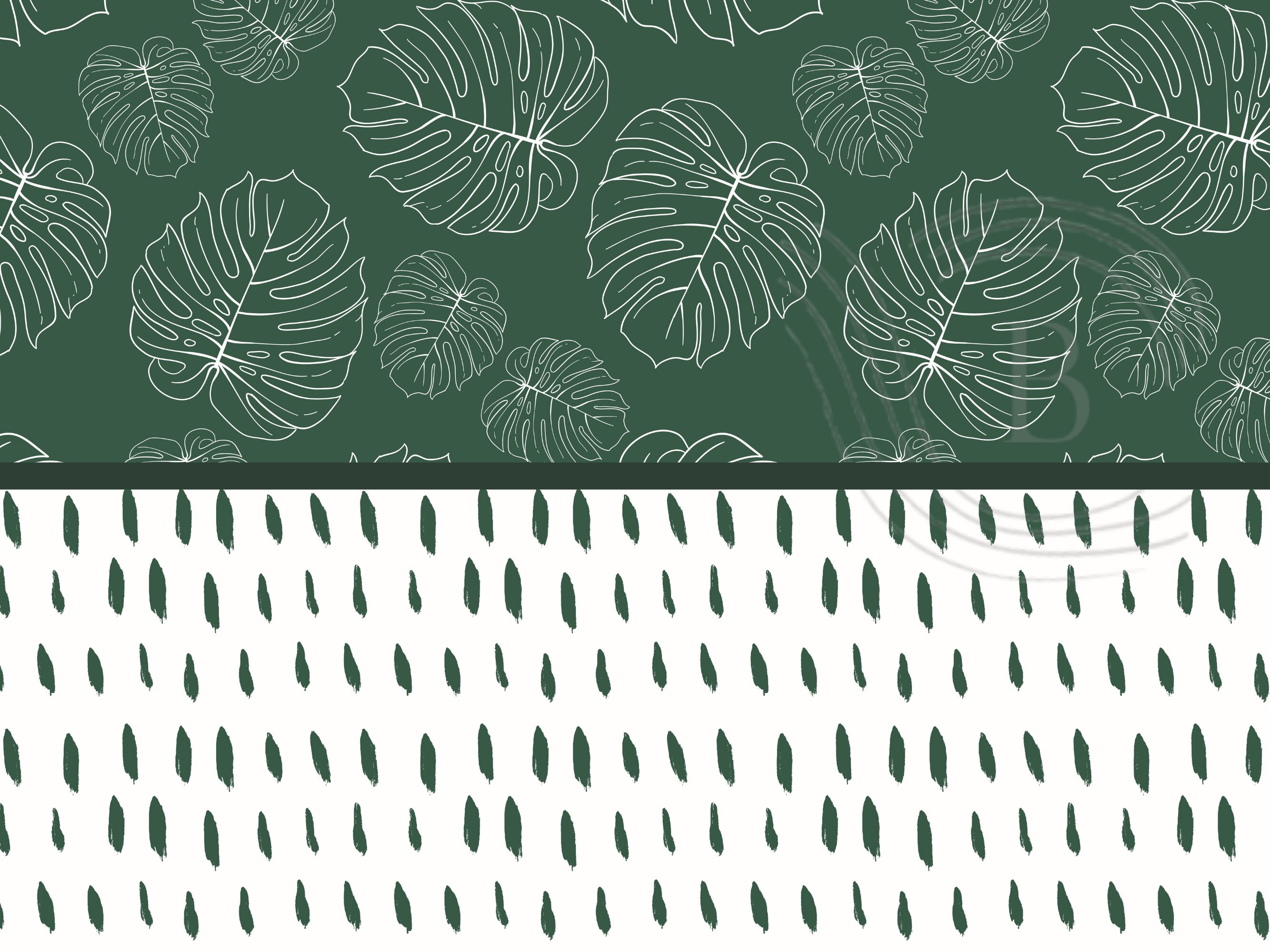 Monstera Leaf Print Digital Paper, Green Leaf Seamless Pattern, Stripes ...