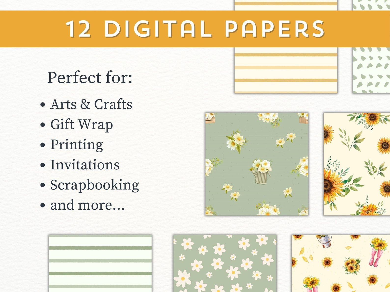 Sunflower and Daisy Digital Paper, Seamless Yellow Floral Pattern ...