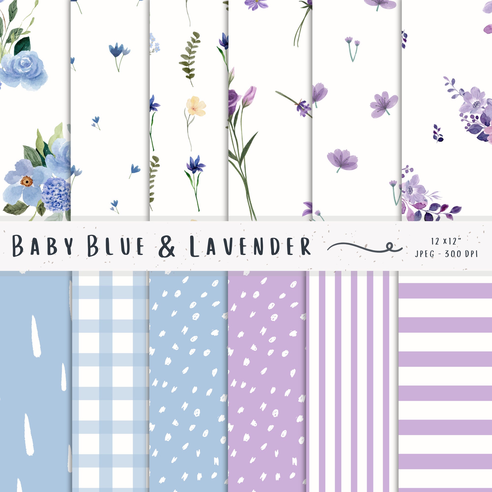 Blue & Purple Digital Paper, Baby Blue Seamless Patterns, Lavender ...