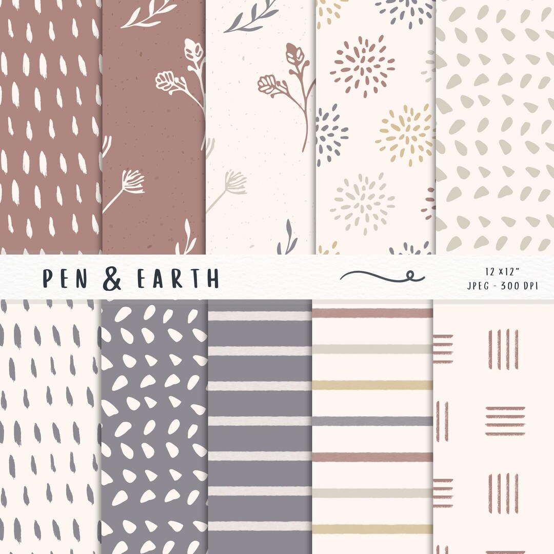 Boho Digital Paper, Warm Seamless Boho Pattern, Grey and Red Printable ...