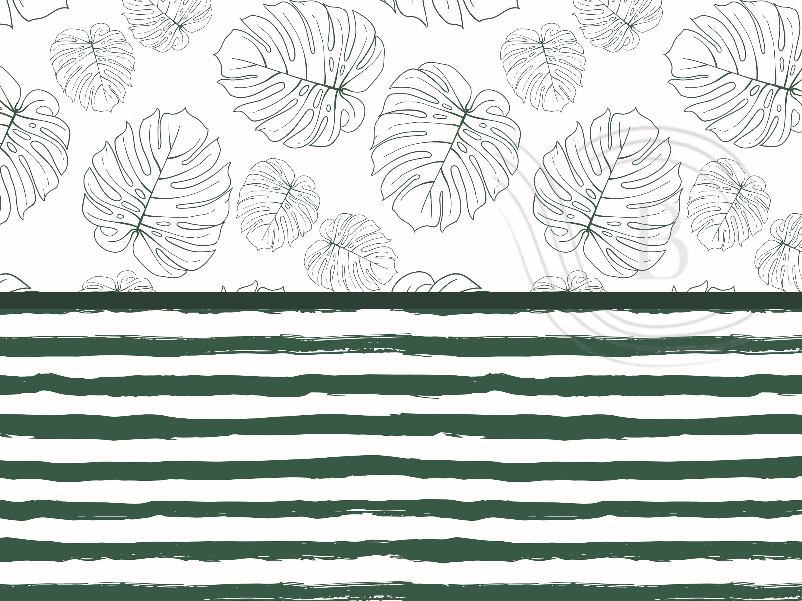 Monstera Leaf Print Digital Paper, Green Leaf Seamless Pattern, Stripes ...