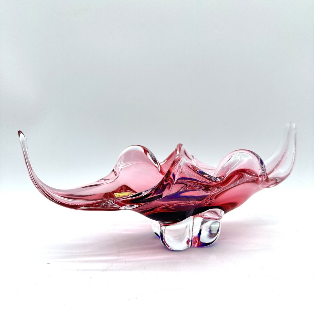 Rubin Glass Pink Artisan Bohemian Bowl Handmade Czech Republic - Etsy