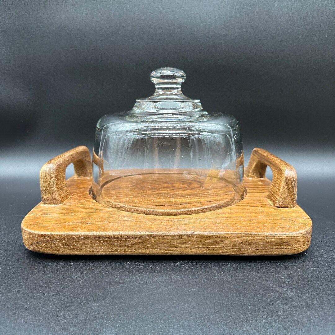 Vintage Dolphin Glass Dome 9 Cheese Board Teakwood - Etsy