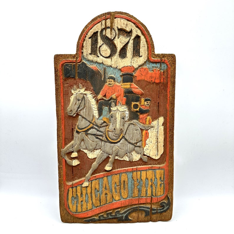 Retro/vintage Sign "1871 Chicago Fire" Handpainted Faux Wood Wall Decor ...