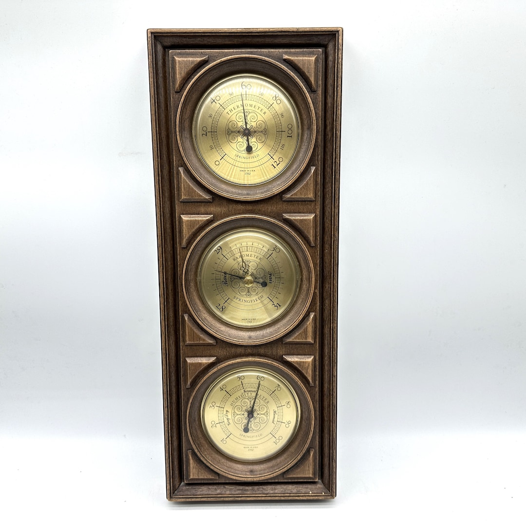 Vintage Springfield Weather Station Thermometer Barometer Humidity ...