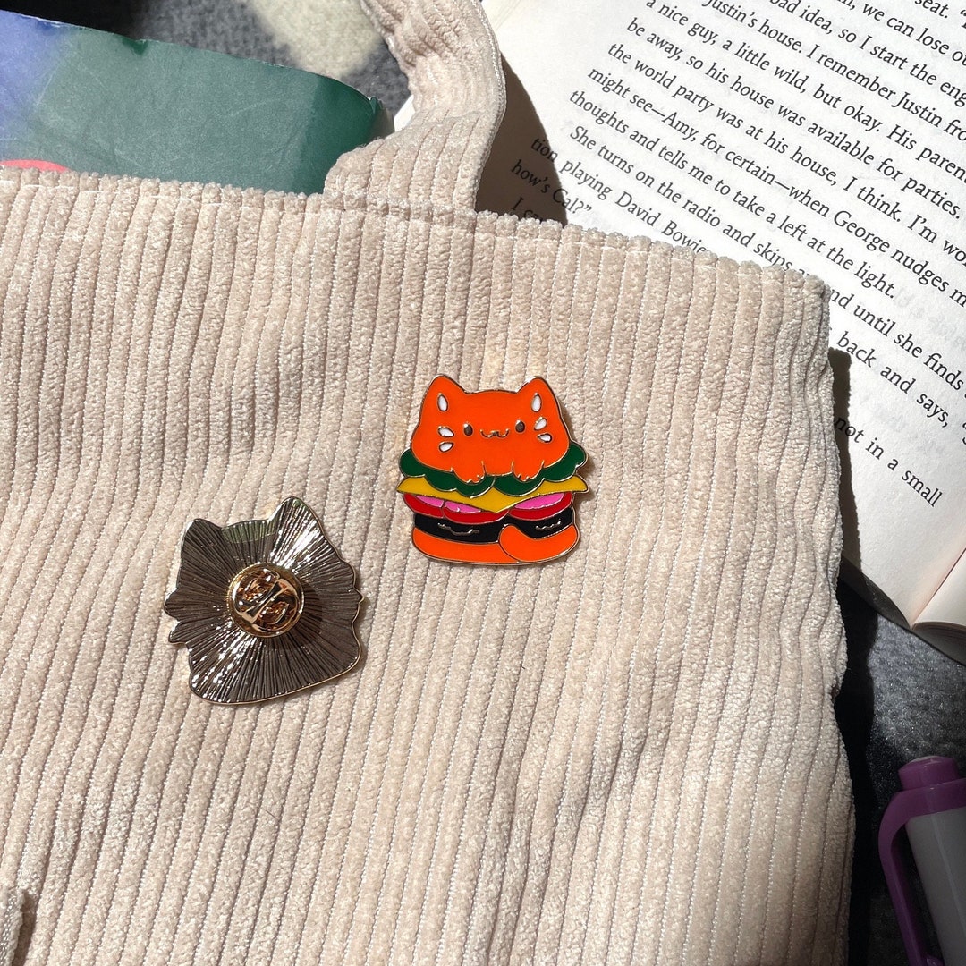 Cat Burger Enamel Pin, Cute Cat Burger Pin Badge - Etsy