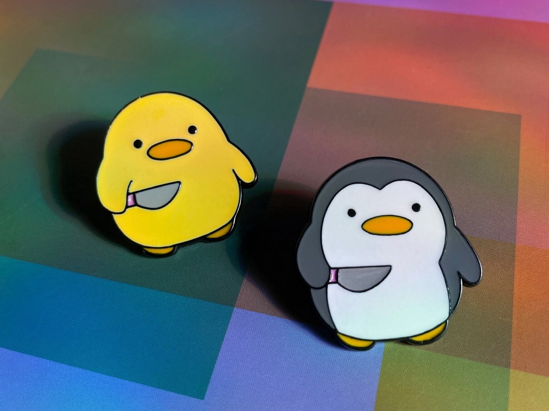 Duck Penguin Knife Enamel Pin, Knife Penguins and Duck Pin Badge - Etsy