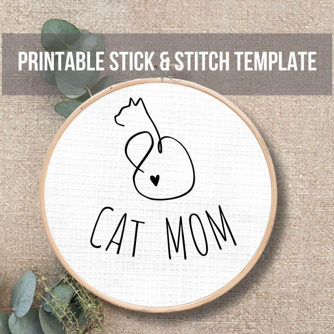 Printable Stick and Stitch Cat Mom PDF Hand Embroidery Pattern Digital ...