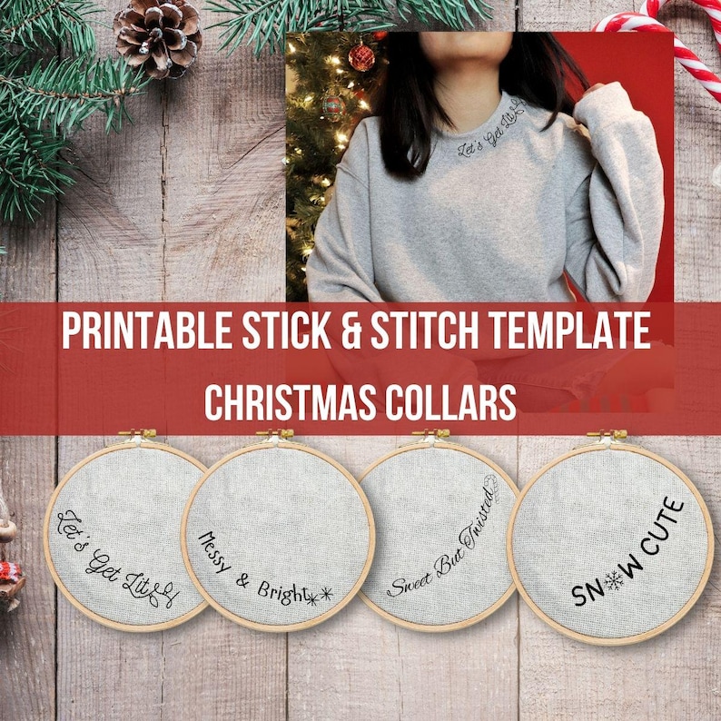 Printable Stick and Stitch Christmas Collars Embroidery PDF Pattern Template Funny Instant ...
