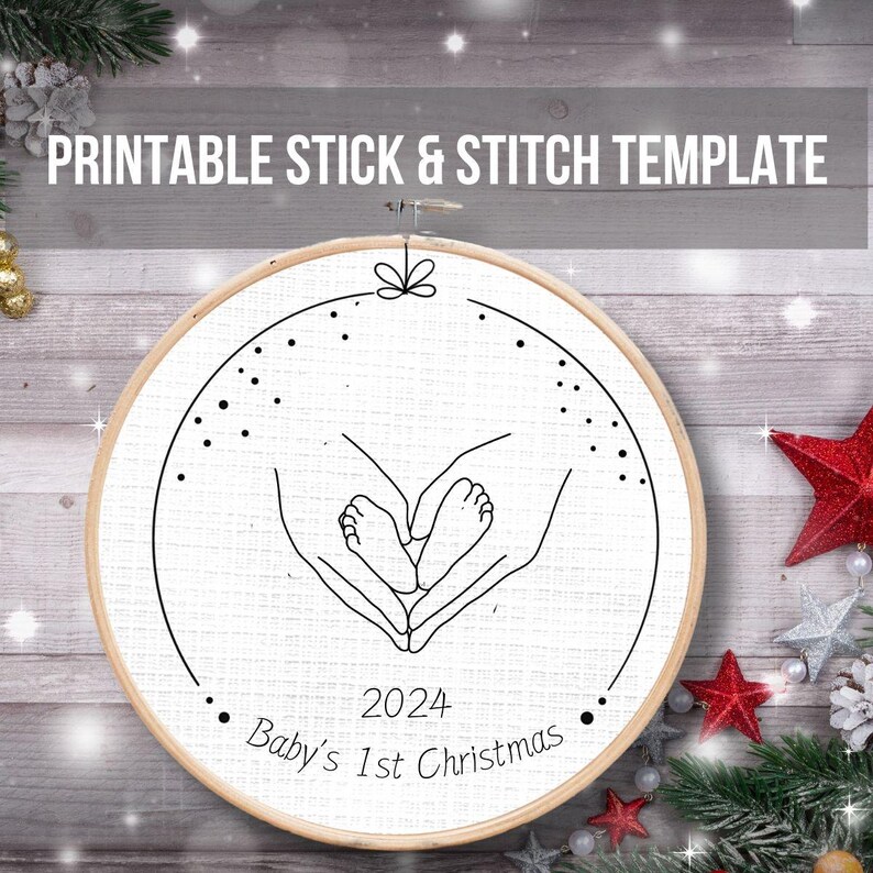 Printable Stick and Stitch Baby's First Christmas Feet in Hands PDF ...