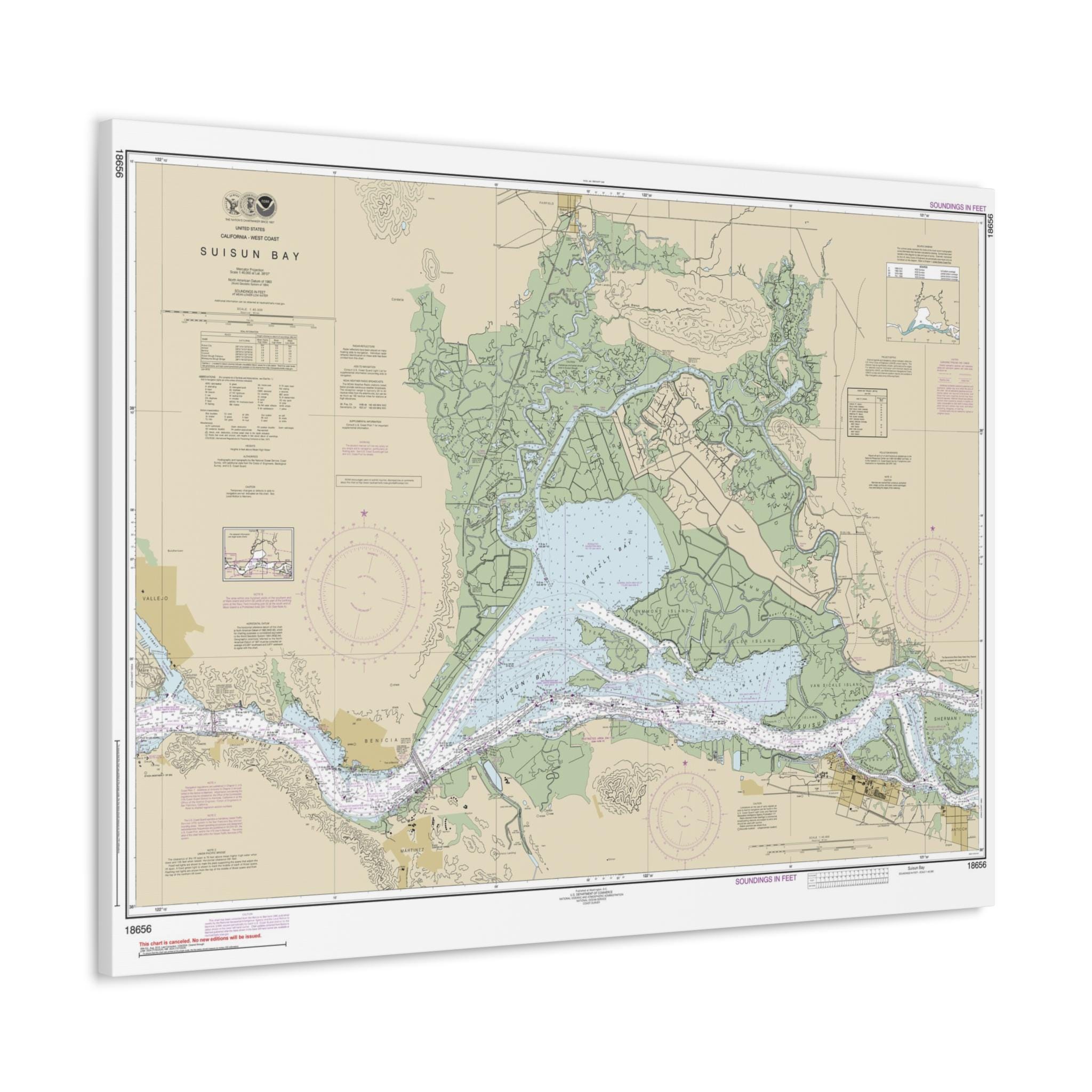Suisun Bay California Nautical Map Sailing Chart 3-D Canvas Poster - Etsy