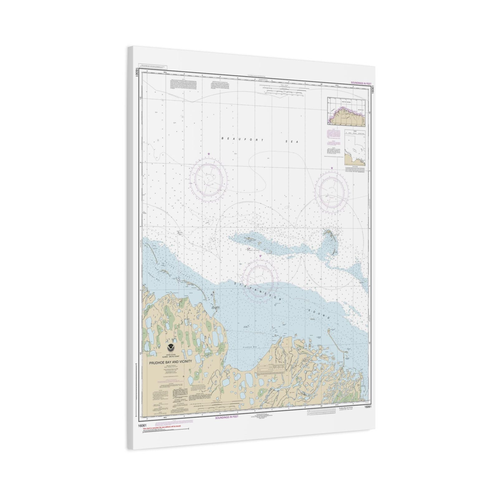 Prudhoe Bay Arctic Coast Alaska Nautical Chart Sailing Map 3-D Canvas ...