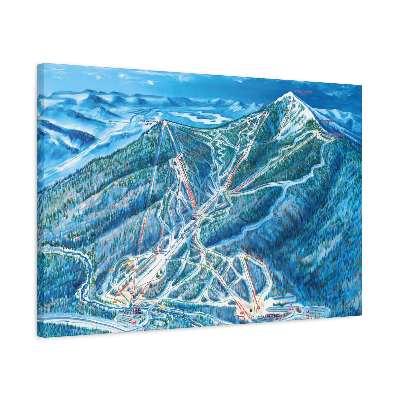 Whiteface Mountain Ski Trail Map 3-D Canvas Poster New York - Etsy