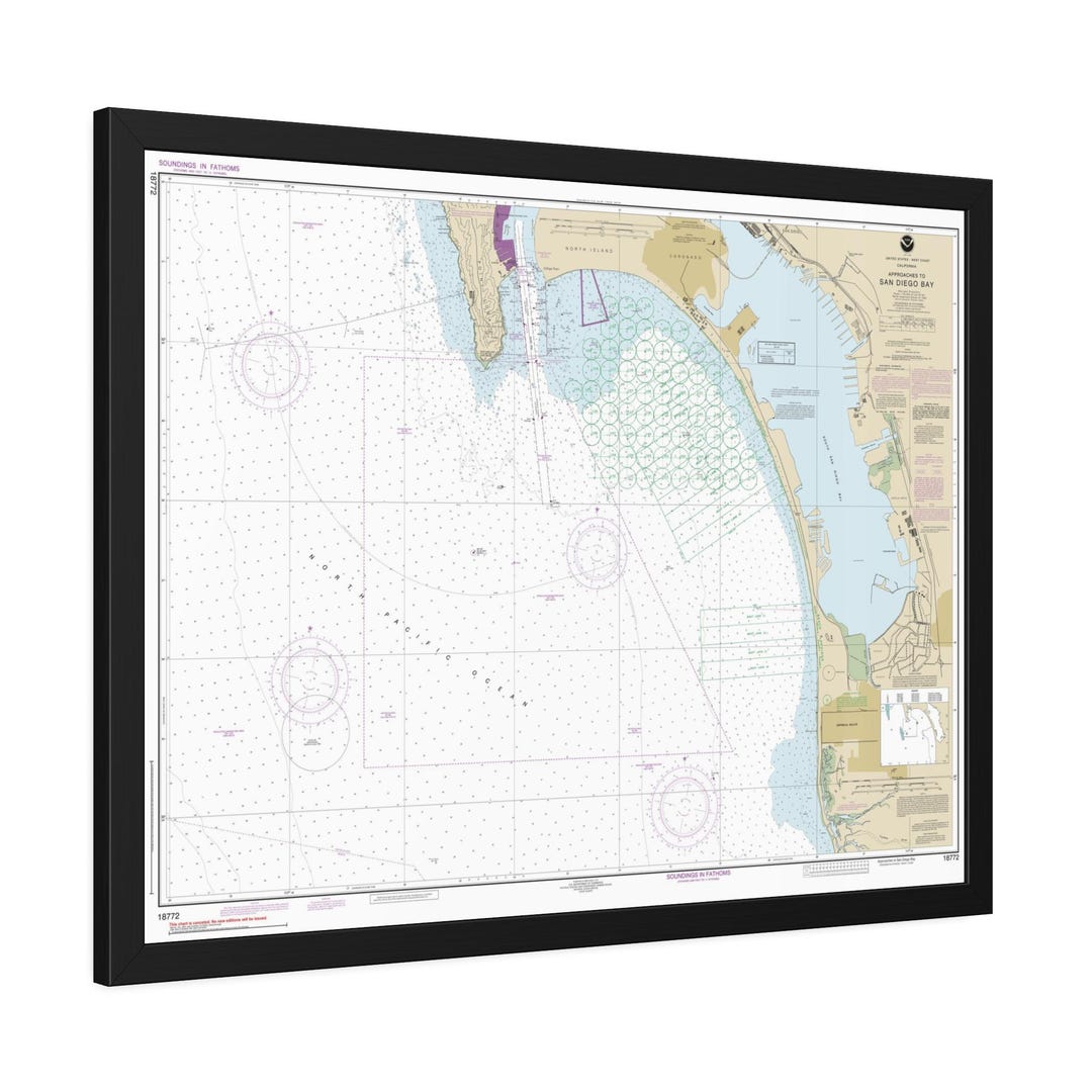 San Diego Bay Approaches California Nautical Chart Sailing Map Framed ...