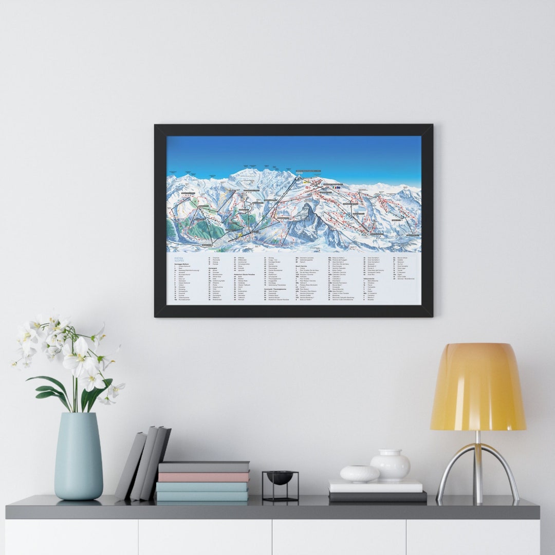 Zermatt Trail Map Ski Resort Framed Poster - Etsy