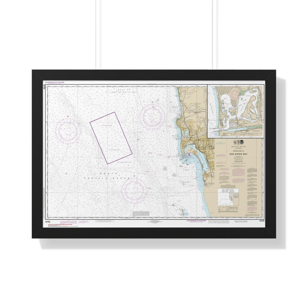San Diego and Mission Bay California Nautical Chart Sailing Map Framed ...