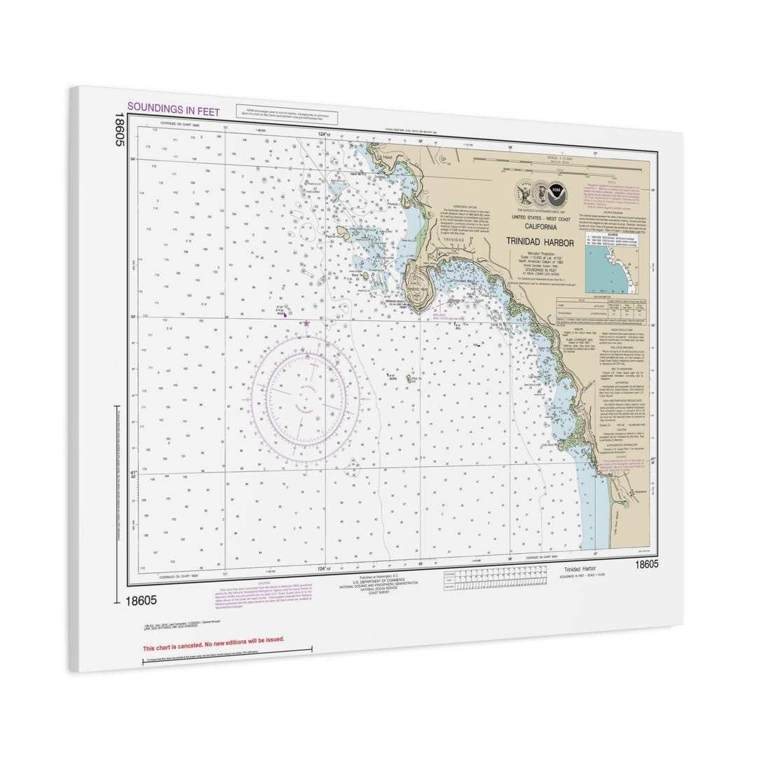 Trinidad Harbor California Nautical Chart Sailing Map Framed Canvas ...