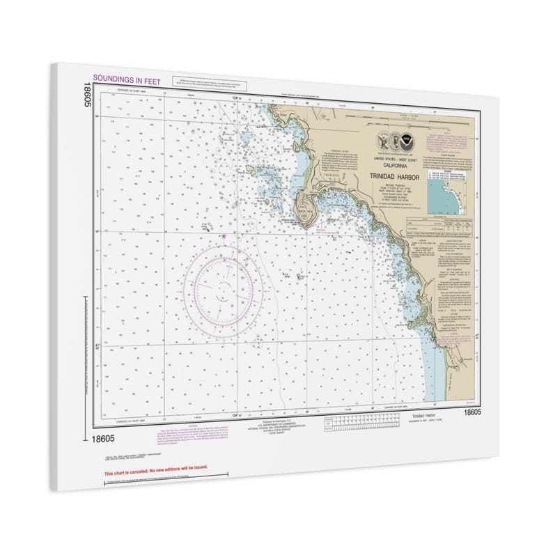 Trinidad Harbor California Nautical Chart Sailing Map Framed Canvas ...