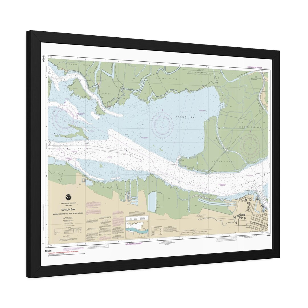 Suisun Bay and Honker Bay California Nautical Chart Sailing Map Framed ...