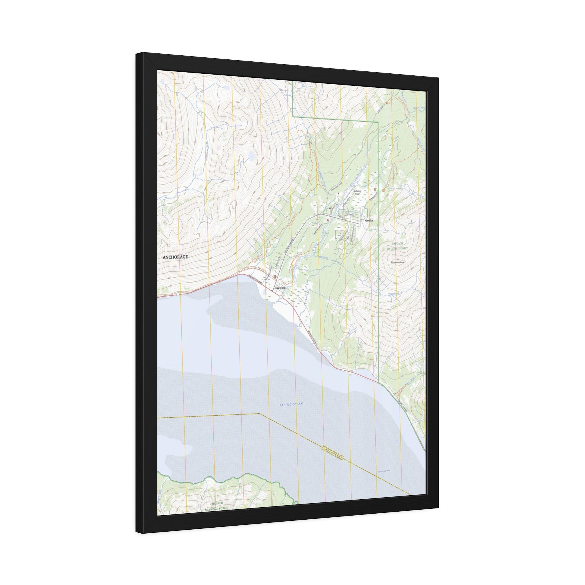 Alyeska Alaska Girdwood Anchorage AK Topographic Map Framed Poster - Etsy