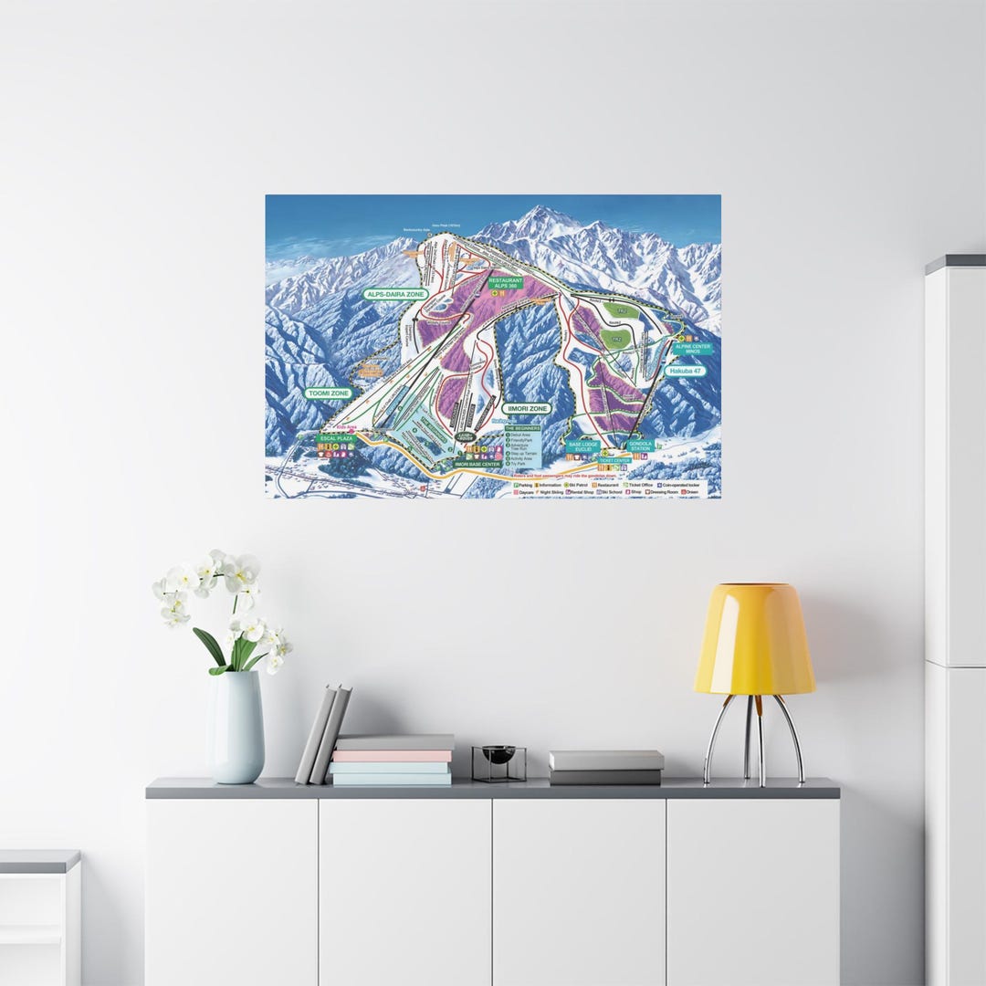 Hakuba 47 Goryu Ski Trail Map 3-D Canvas Poster Nagano Japan Iimori ...
