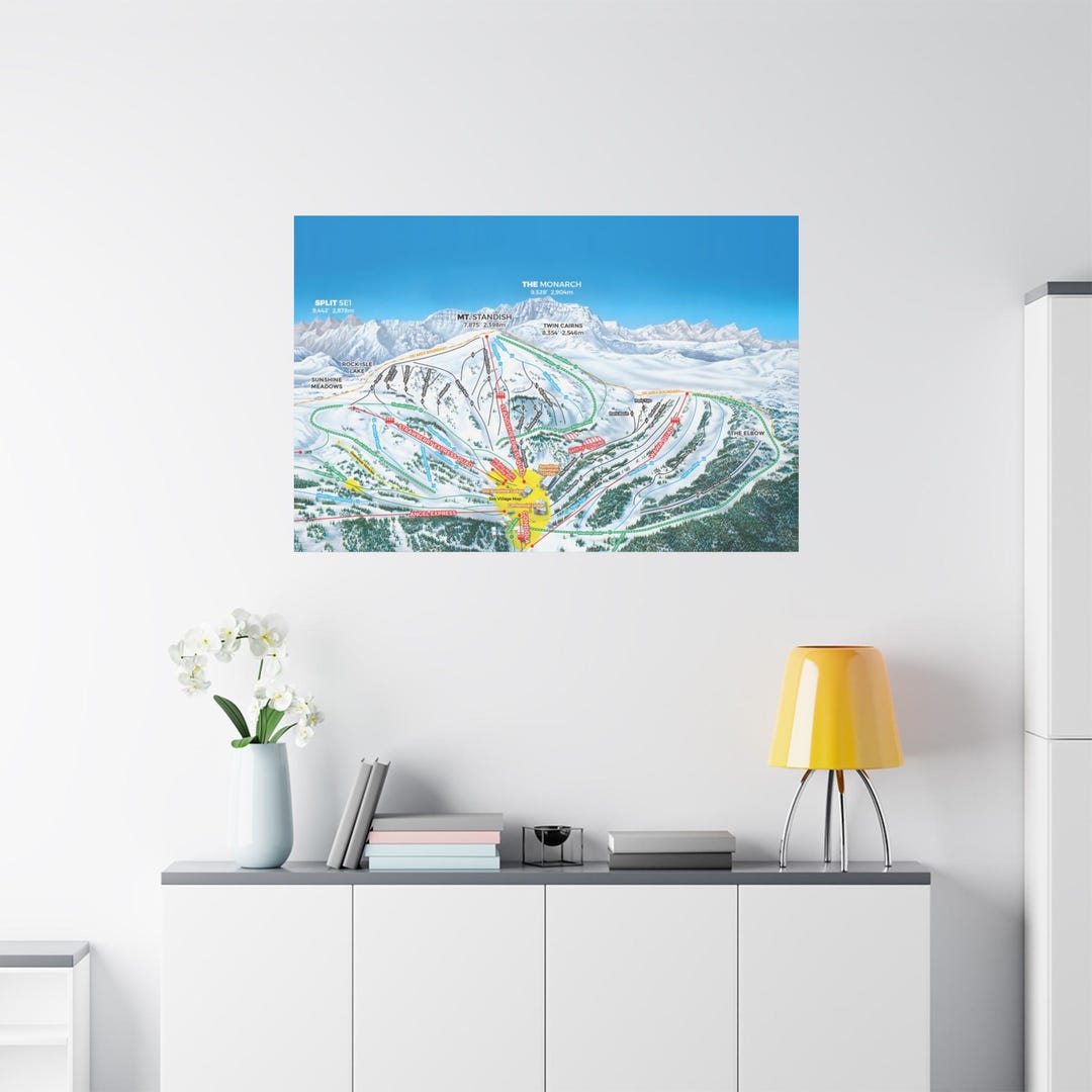 Banff Sunshine Mt Standish Ski Trail Map 3-D Canvas Poster Alberta ...