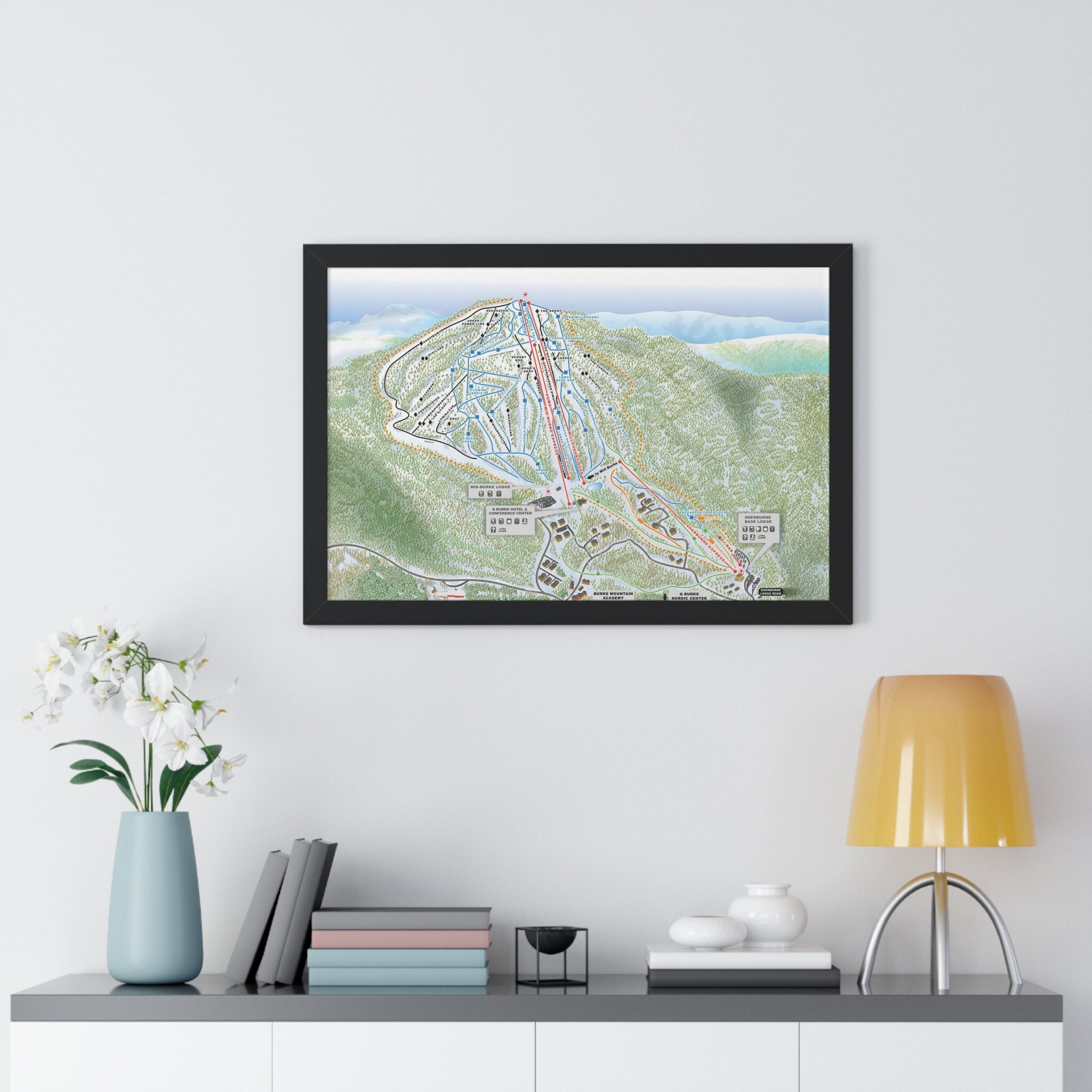 Burke Mountain Vermont Trail Map Ski Resort Framed Poster - Etsy