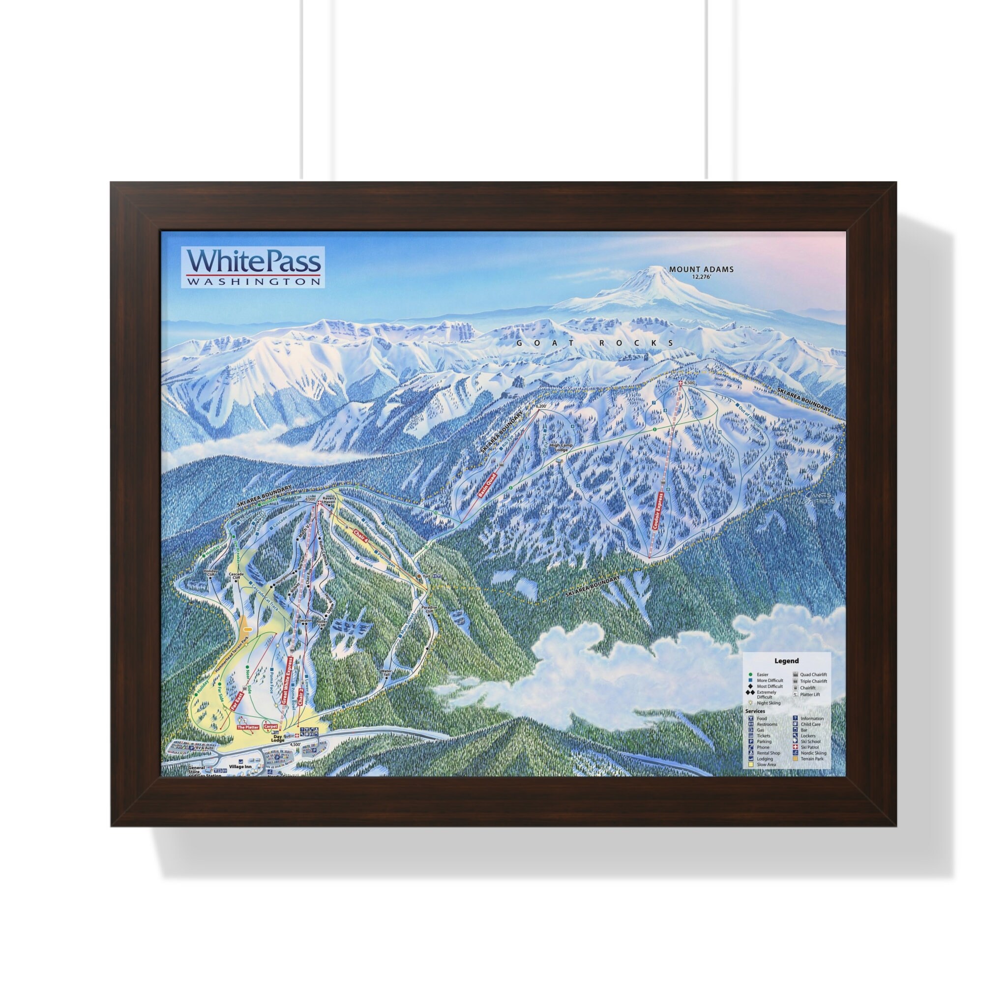 White Pass Ski Area Washington Trail Map Framed Poster Home - Etsy