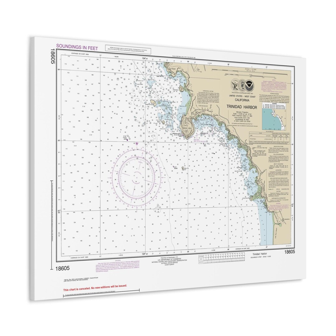 Trinidad Harbor California Nautical Map Sailing Chart 3-D Canvas Poster ...