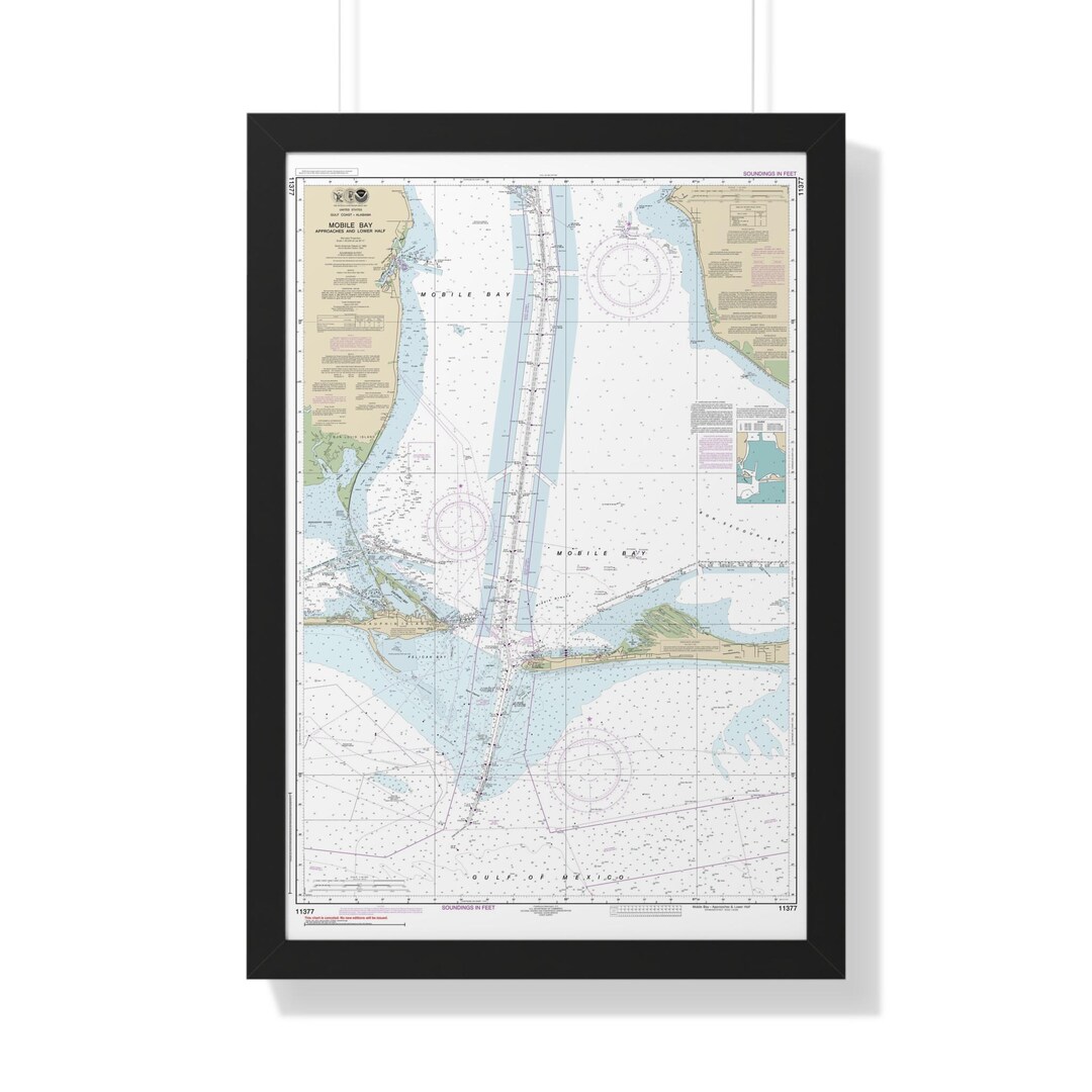 Lower Mobile Bay Alabama Gulf Coast Nautical Map Sailing Chart Framed ...