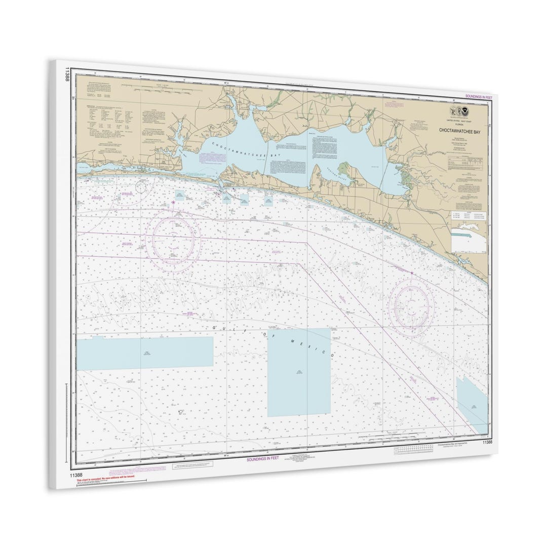 Choctawhatchee Bay Florida Nautical Map Sailing Chart 3-D Canvas Poster ...