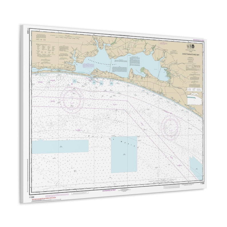 Choctawhatchee Bay Florida Nautical Map Sailing Chart 3-D Canvas Poster ...