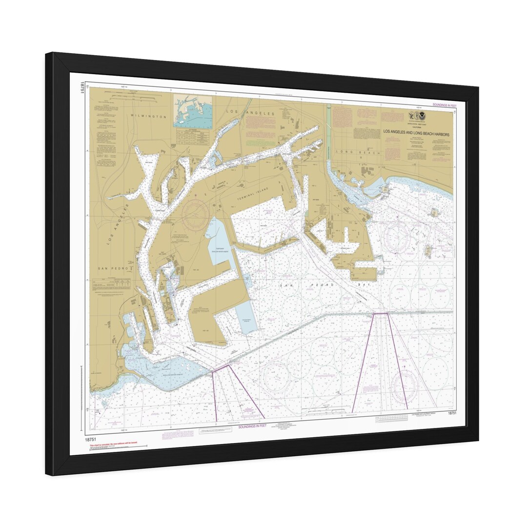Long Beach Port and Harbor Los Angeles LA California Nautical Chart ...