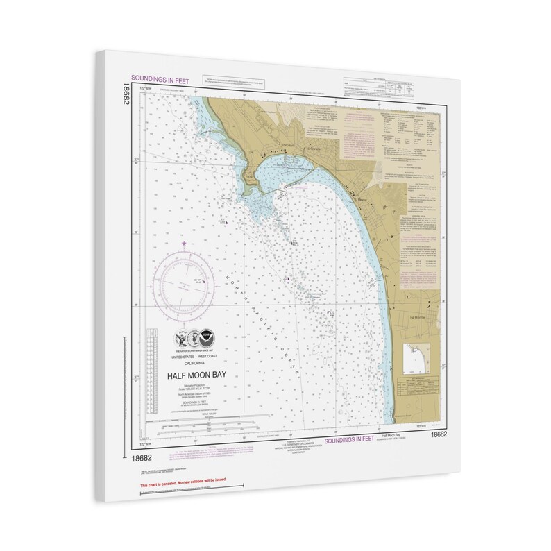 Half Moon Bay California Nautical Chart Sailing Map Framed Canvas ...