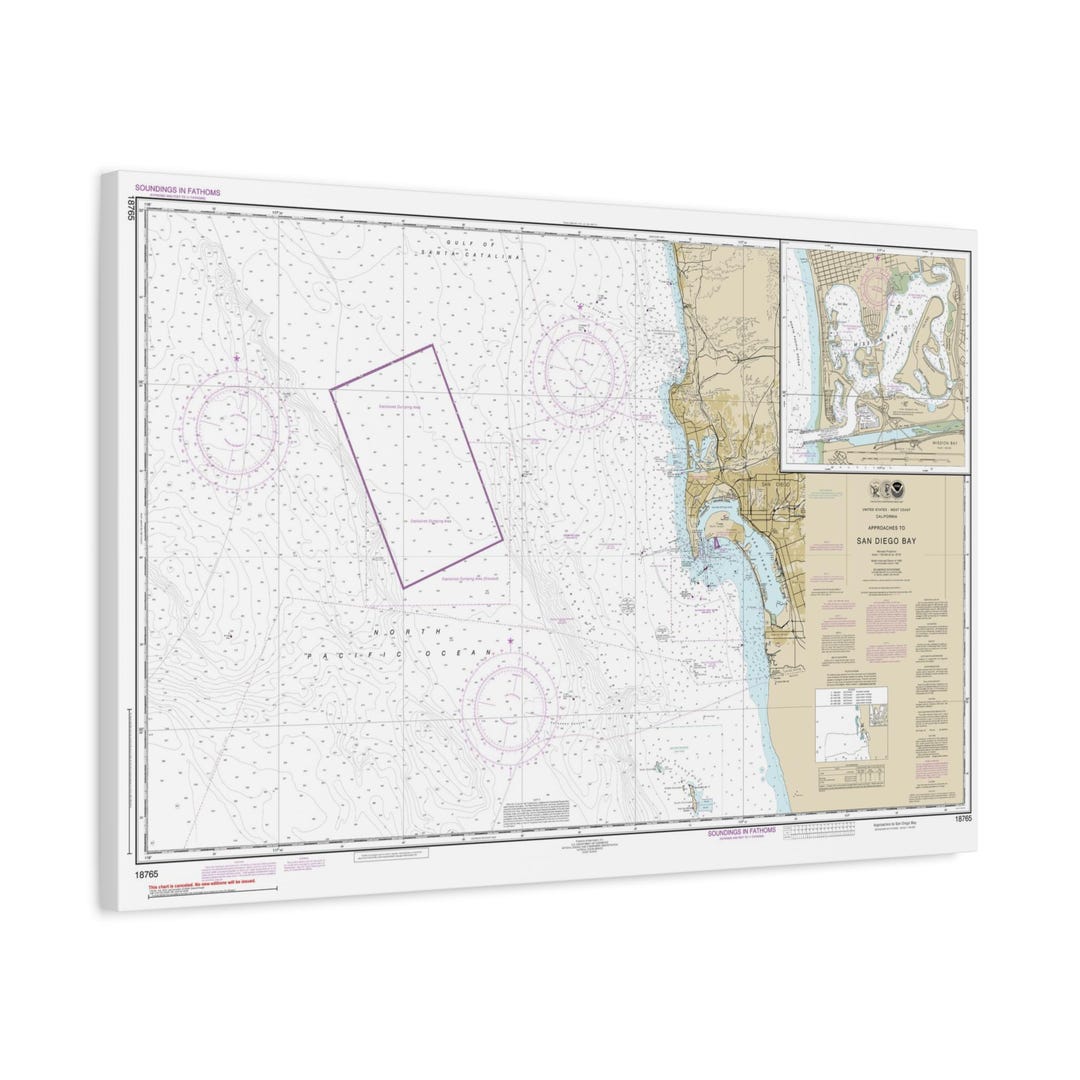 San Diego and Mission Bay California Nautical Chart Sailing Map Framed ...