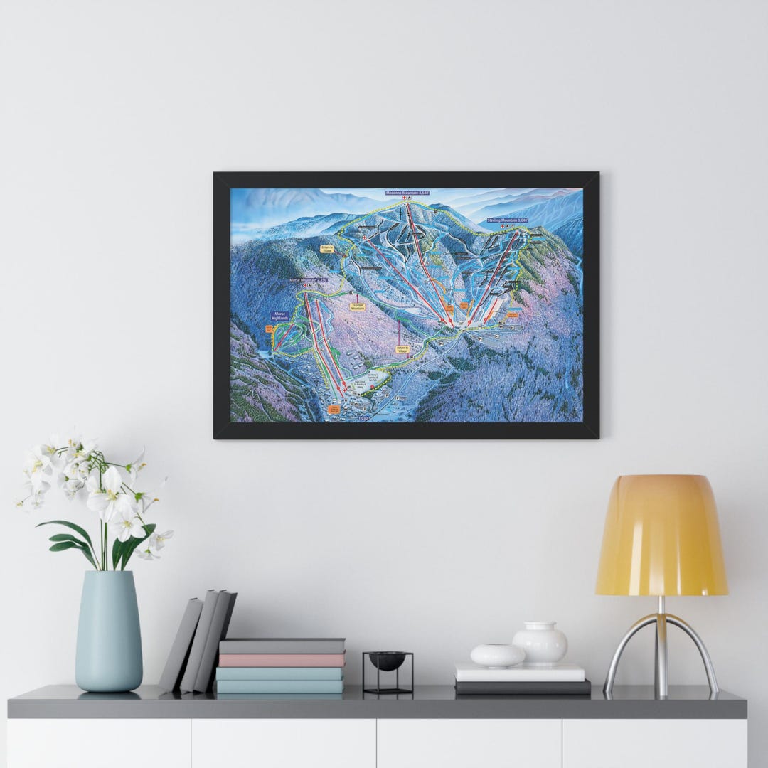 Smugglers Notch Trail Map Smugs Vermont Ski Resort Framed Poster - Etsy