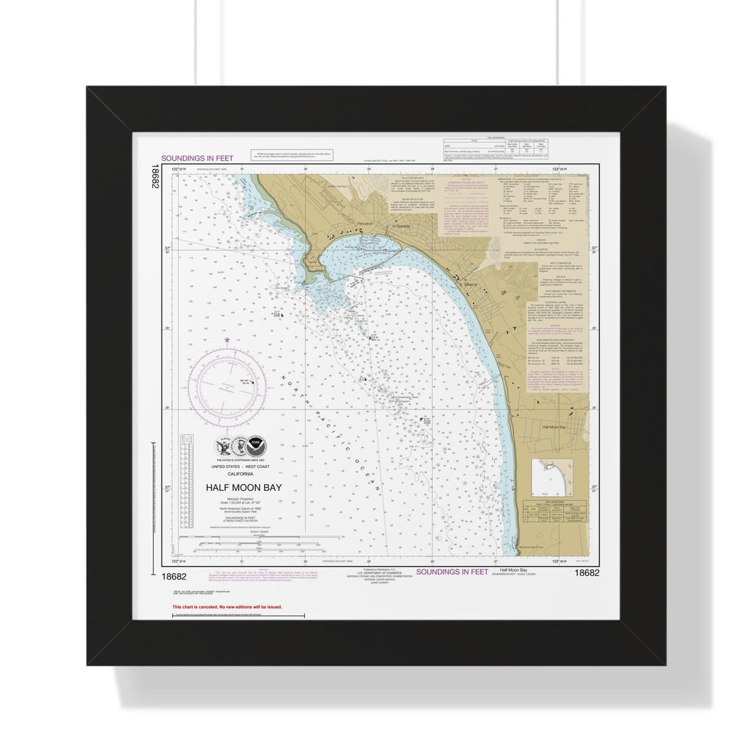 Half Moon Bay California Nautical Map Sailing Chart Framed Poster - Etsy