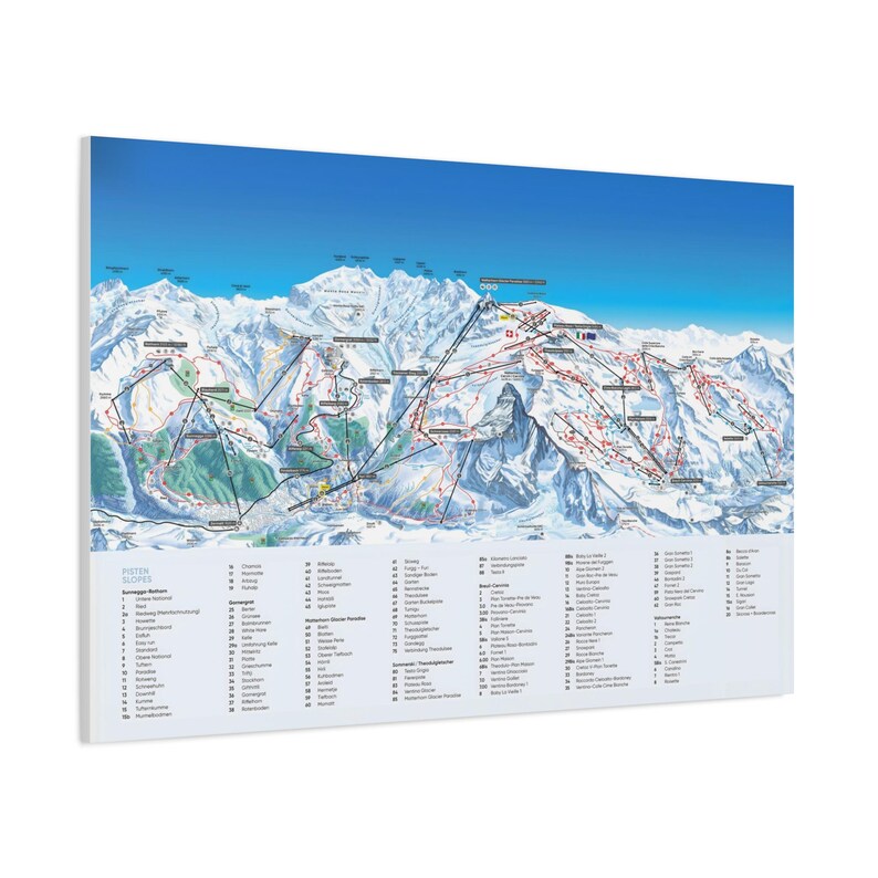 Zermatt Ski Trail Map 3-D Canvas Poster - Etsy