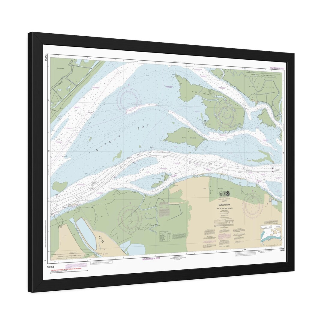 Suisun Bay and Roe Island California Nautical Map Sailing Chart Framed ...