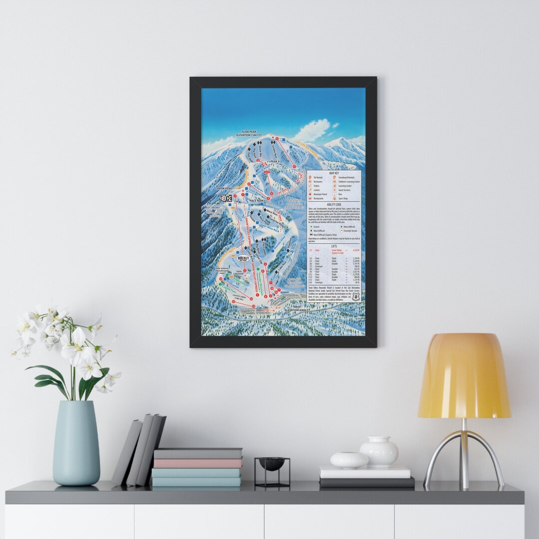 Snow Valley California Trail Map Ski Resort Framed Poster - Etsy