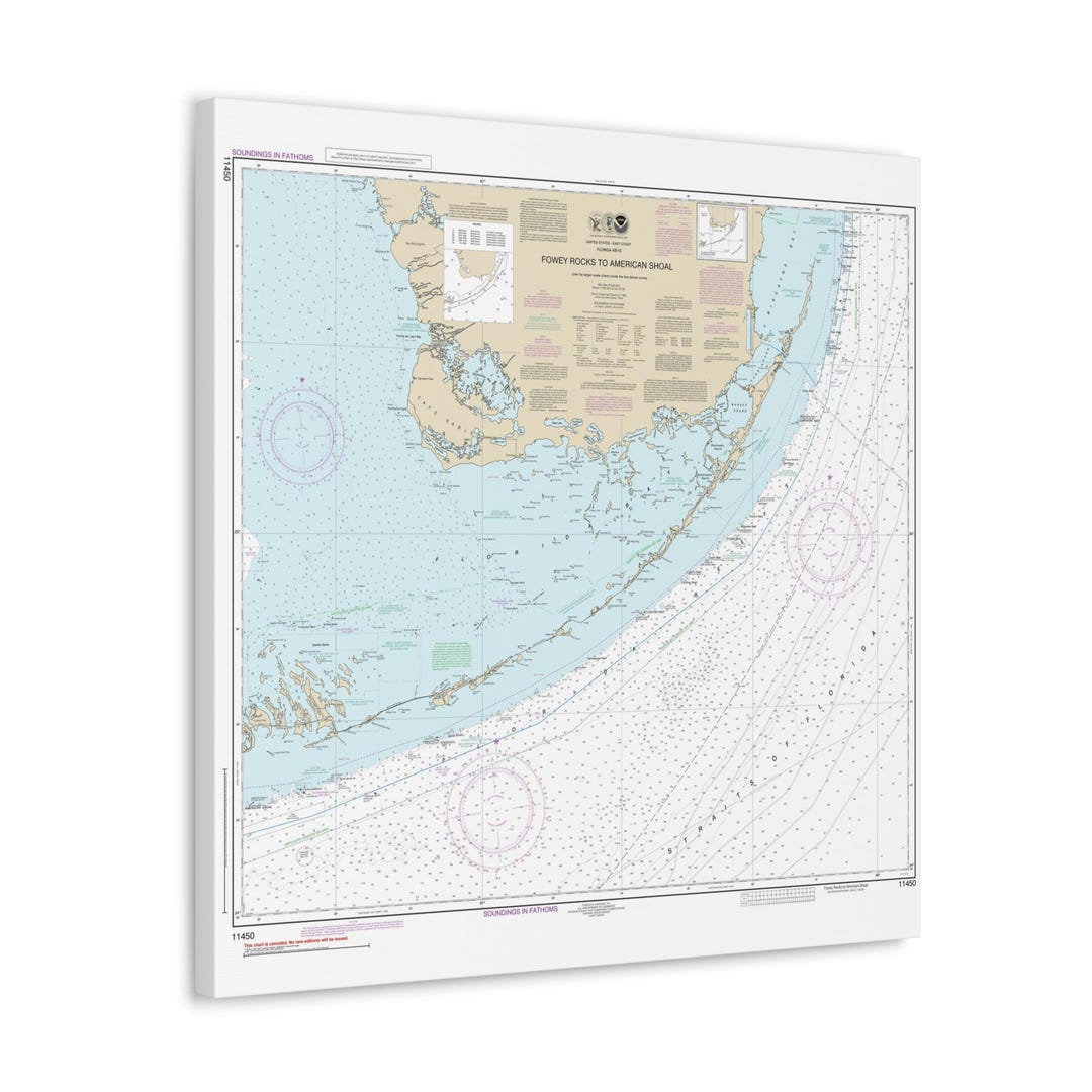 Florida Bay Keys and Reefs Nautical Map Sailing Chart 3-D Canvas Poster ...